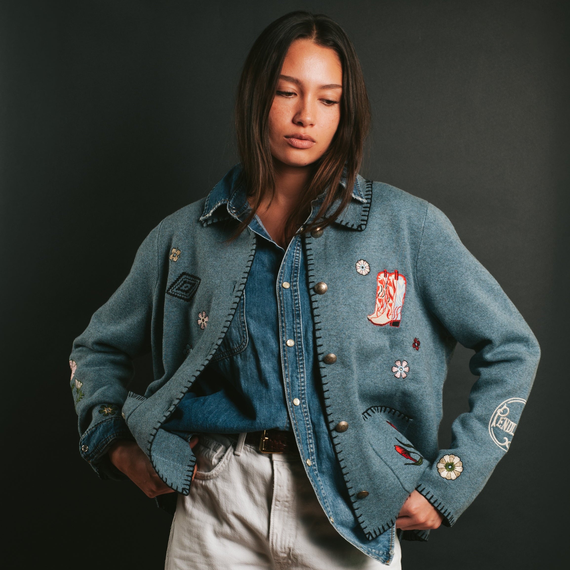 Womens Souvenir Cardigan - Denim Heather - Pendleton EU